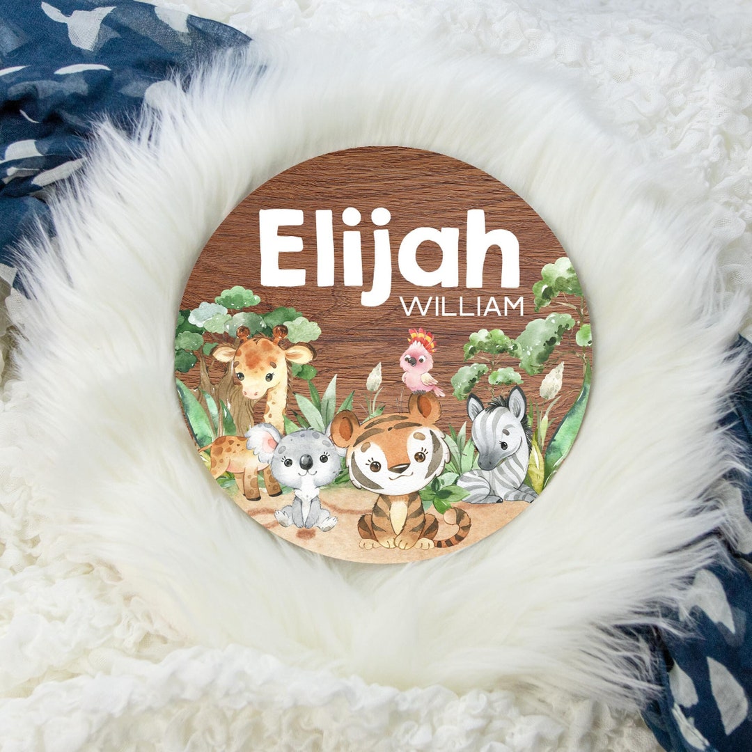 Safari Baby Name Sign, Round Wood Name Sign, Wood Baby Name Sign ...