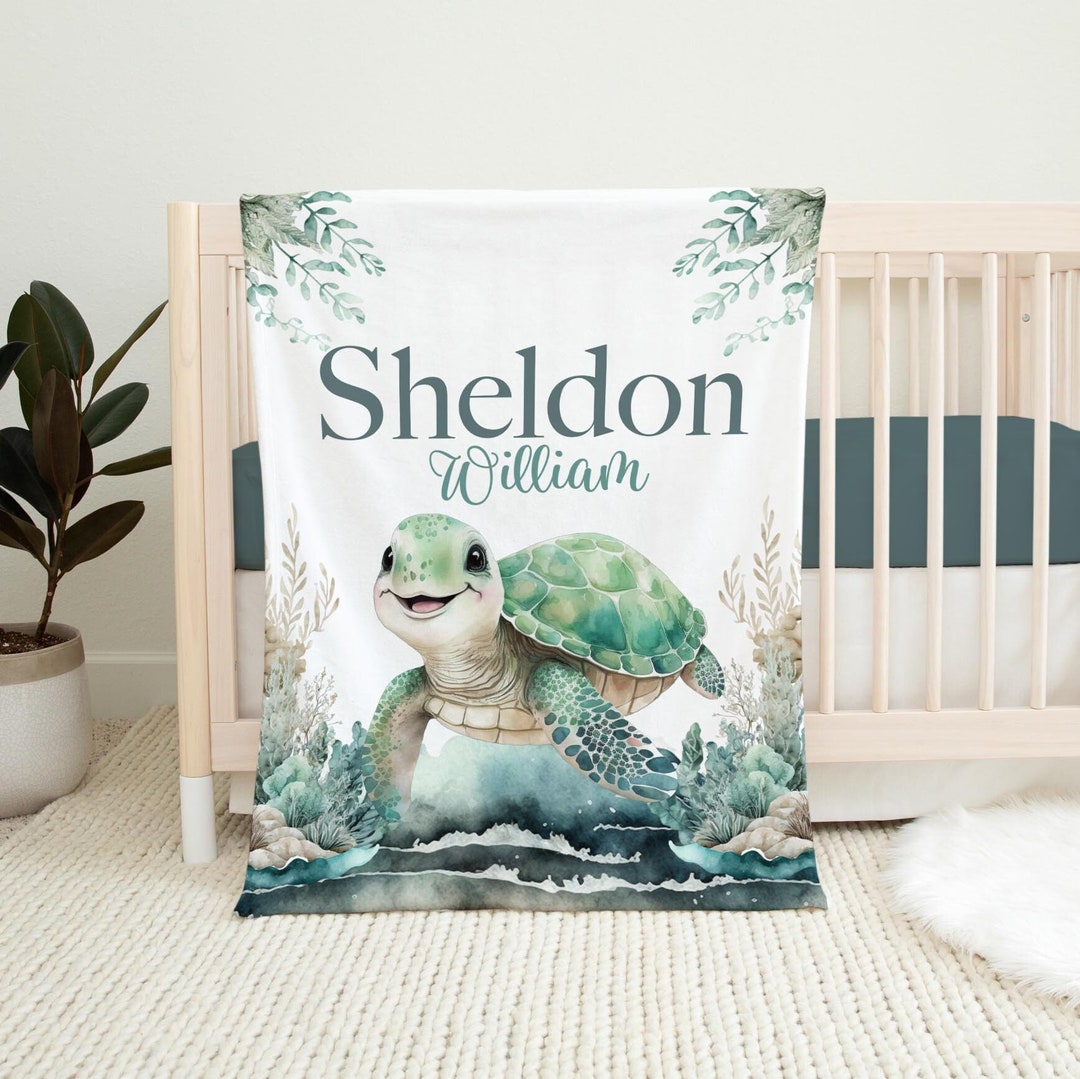 Turtle Boy Blanket, Nautical Nursery, Personalized Baby Blanket, Sea ...