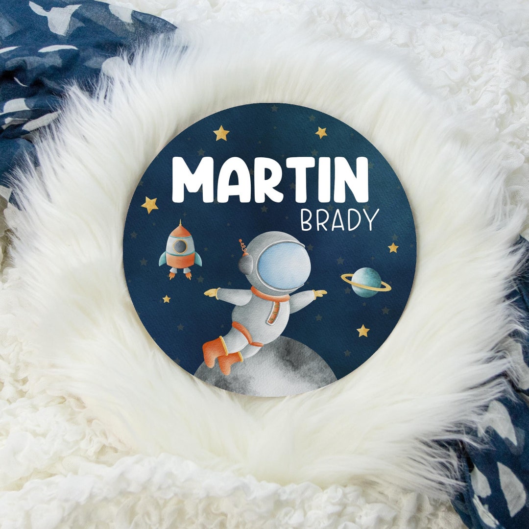 Outer Space Name Sign, Rocket Baby Sign, Round Wood Baby Name Sign ...