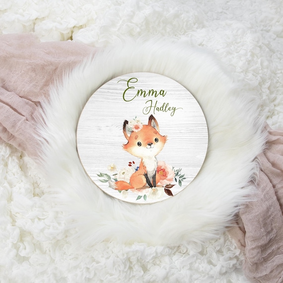 Round Wood Name Sign Girl Fox Name Sign Woodland Fox Baby - Etsy