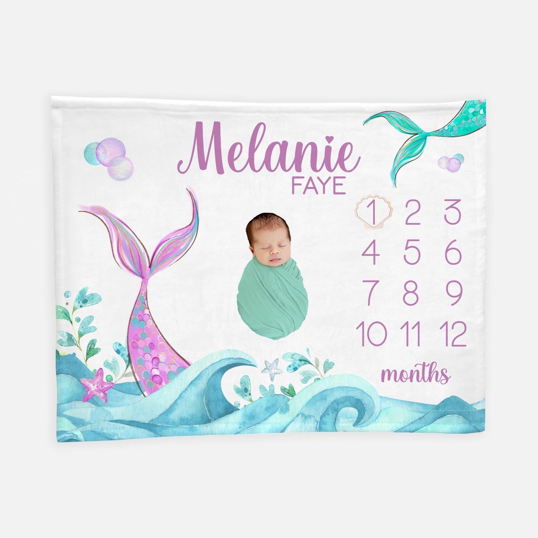 Mermaid Milestone Blanket, Mermaid Monthly Baby Blanket, Mermaid Tail ...