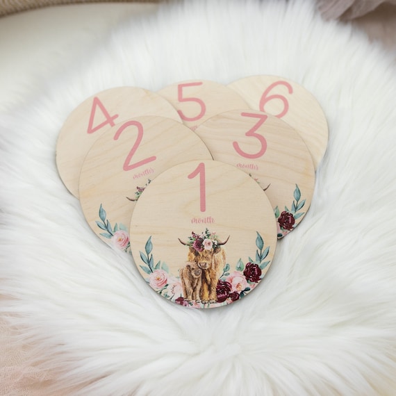 Highland Cow Milestone Cards Baby Milestone Cow Markers Wood - Etsy