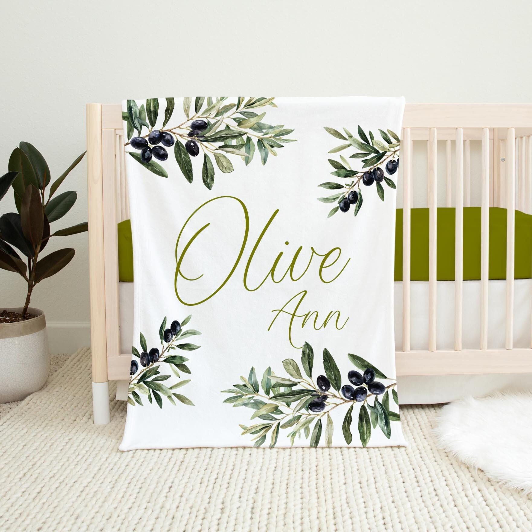 Olive Leaf Baby Blanket, Olives Blanket, Personalized Baby Blanket ...