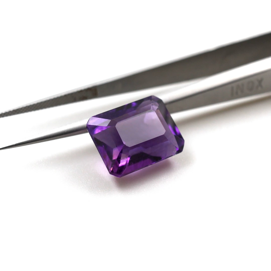 Deep Purple Amethyst Gemstone From Zambia, Emerald Cut 6.67ct, 12x9mm ...