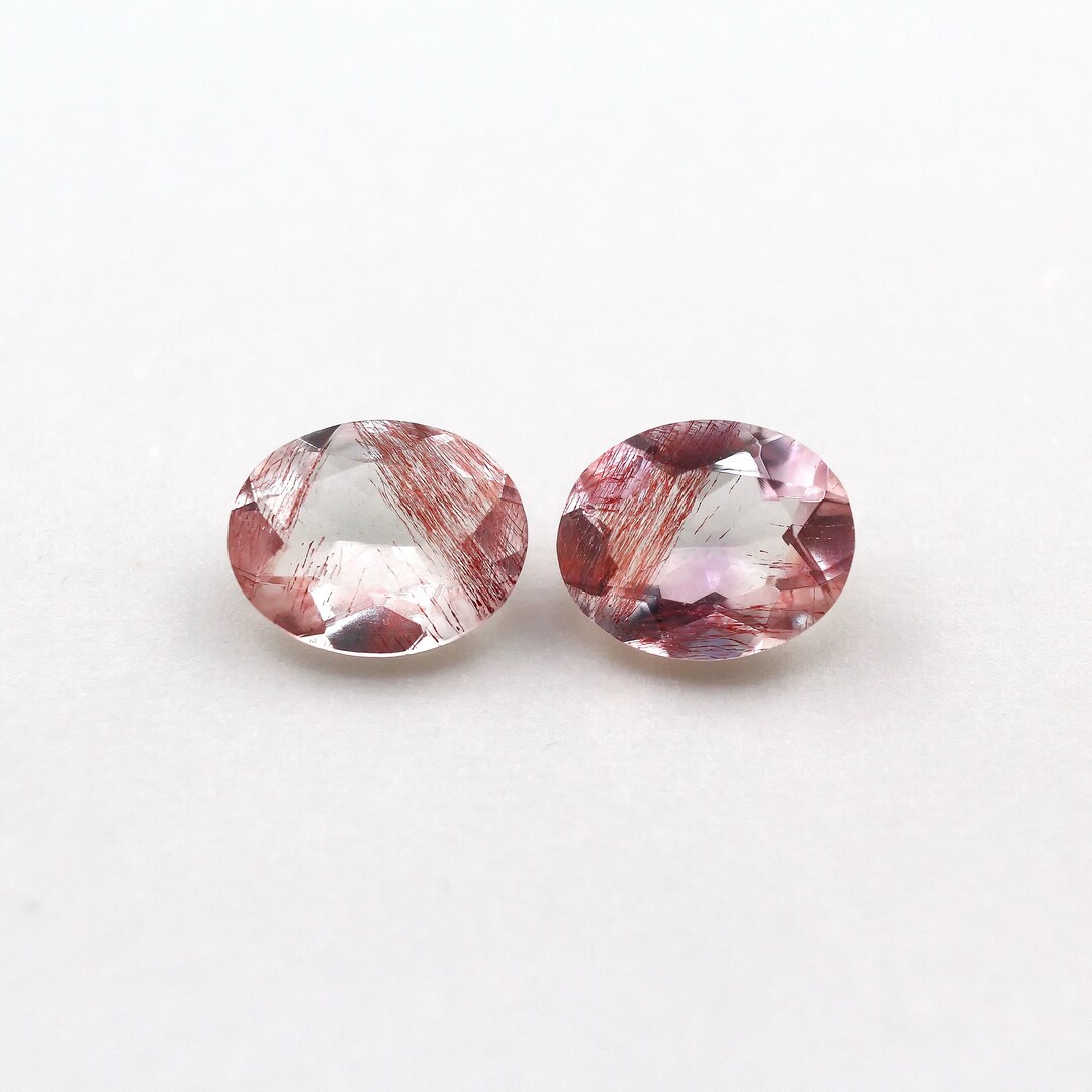 Super Seven Quartz Gemstone Pair, Red Hematite Inclusions, Faceted Oval ...