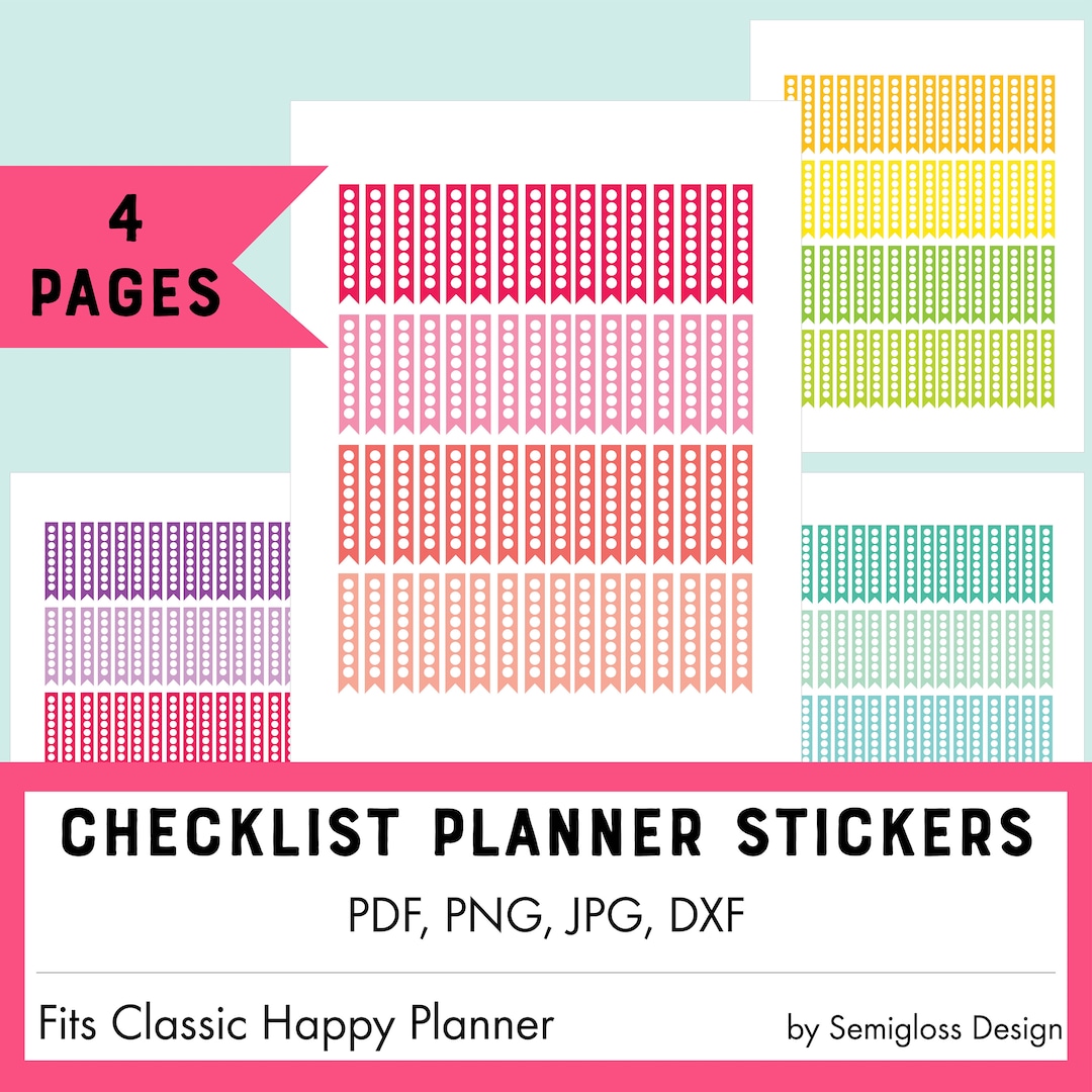 Checklist Sticker Printable for Planners, Brightly Colored Functional ...