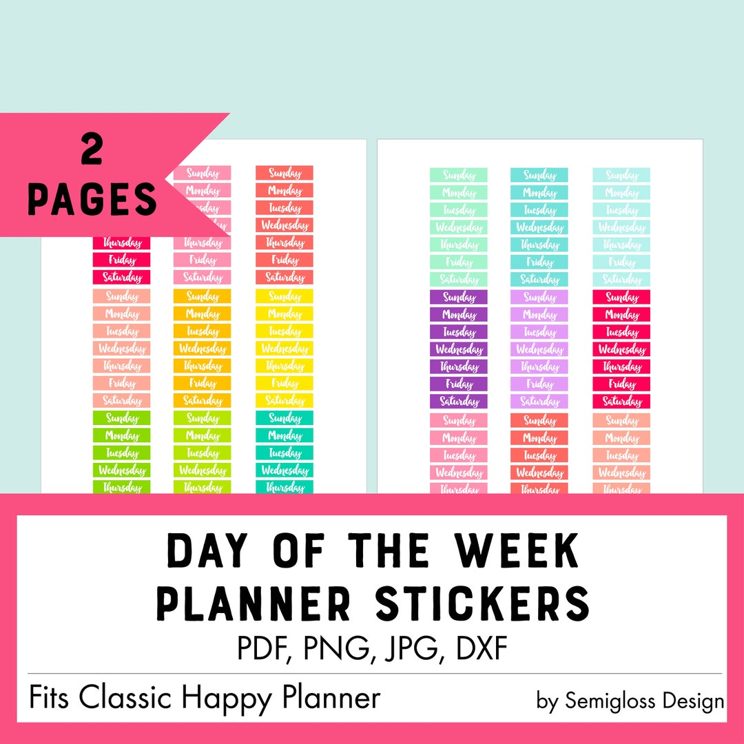 Printable Day of the Week Stickers for Planner - Fits Classic Happy ...