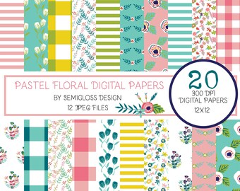Spring Floral Digital Paper Cottage Chic Clipart Scrapbook - Etsy