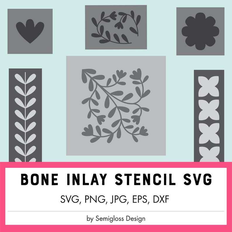 Indian Bone Inlay Home Decor Stencil SVG, Cut File Bundle, DIY Floral ...