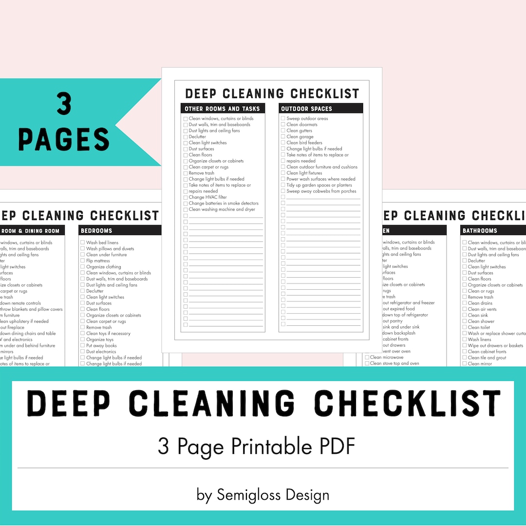 Printable Deep Cleaning Checklist PDF, Spring Cleaning by Room - Etsy
