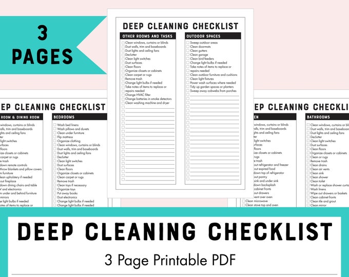 Printable Deep Cleaning Checklist PDF Spring Cleaning by Room - Etsy