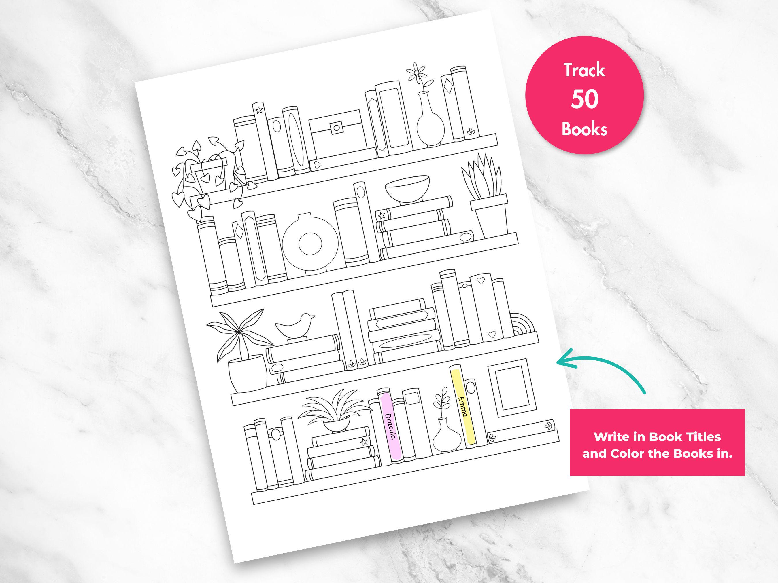 Printable Reading Log and Tracker, Coloring Book Shelf Tracker Page PDF ...