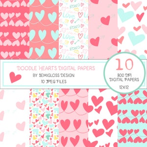 Heart Digital Paper Set With Hand Drawn Patterns - Etsy