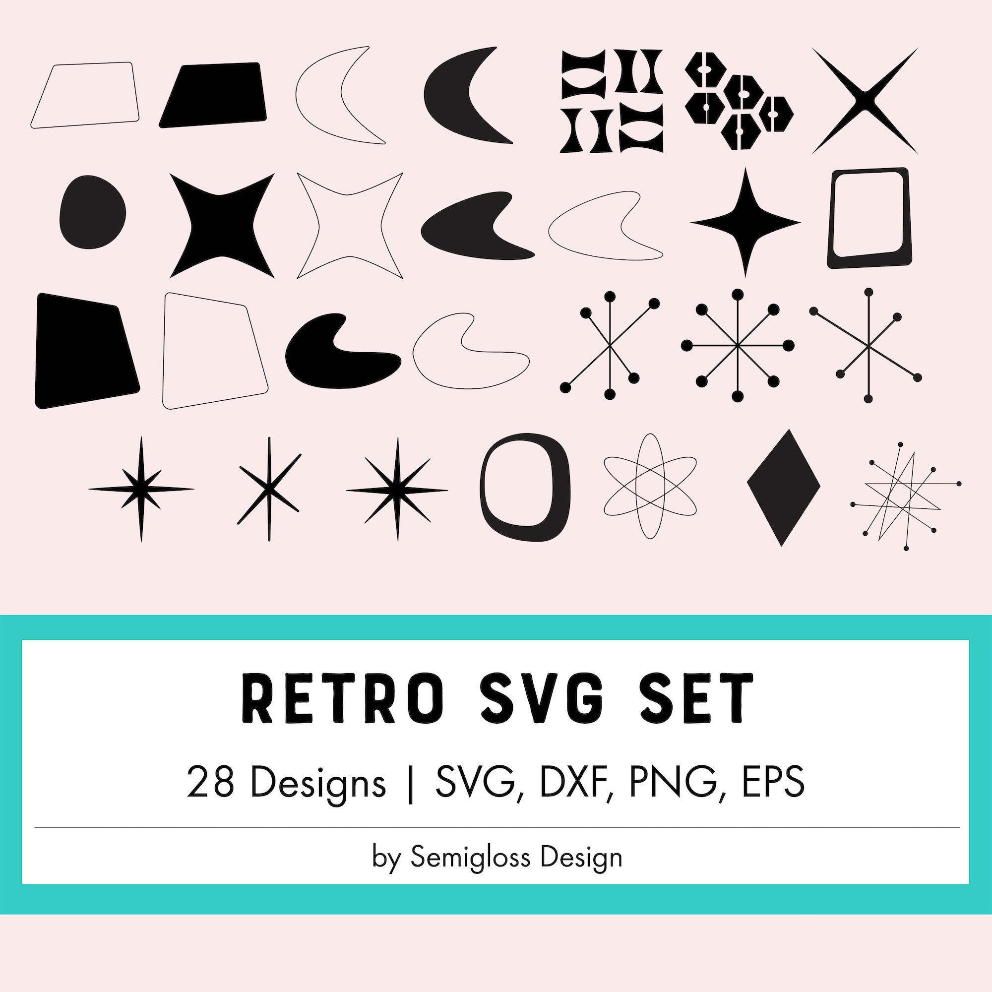 Retro SVG Set, Atomic Starbursts and Boomerang Shapes, Inspired by ...