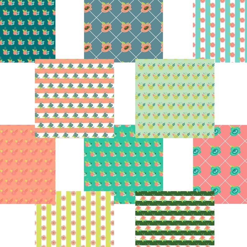 Modern Floral Digital Paper Set - Etsy
