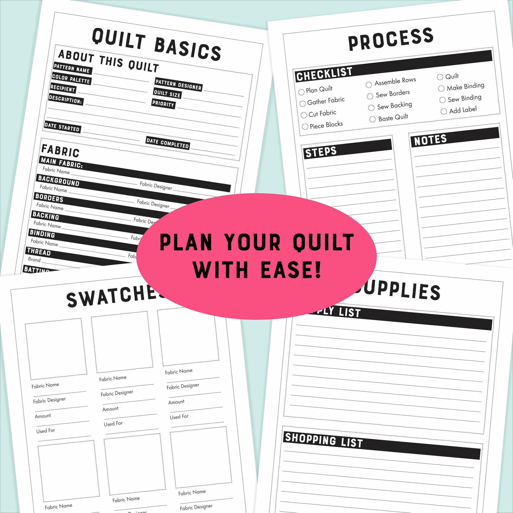 Printable Quilt Planner PDF With Graph Paper and Quilting Cheat Sheets ...
