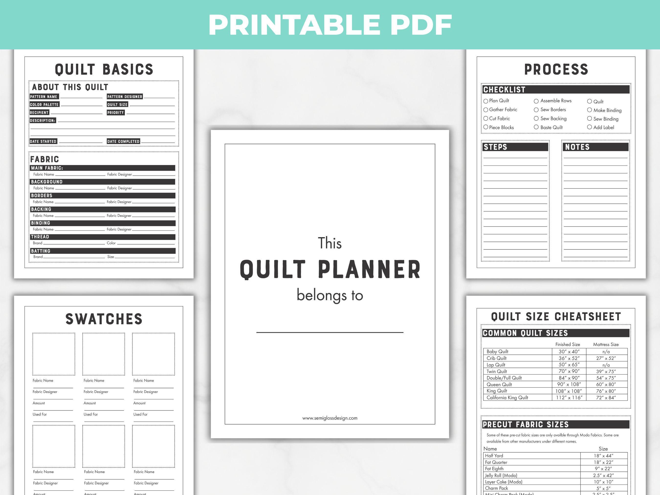 Printable Quilt Planner PDF With Graph Paper and Quilting Cheat Sheets ...