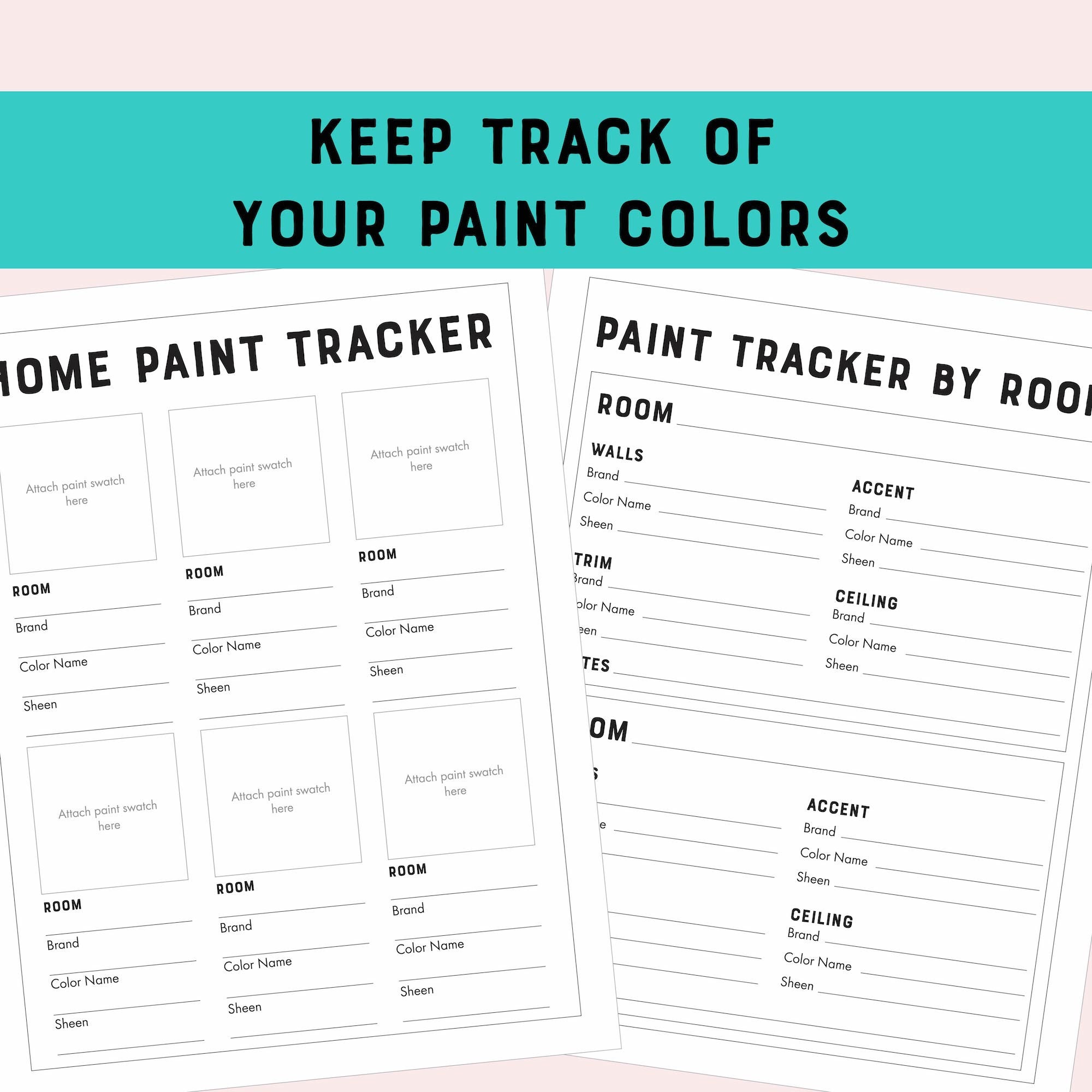 Printable Paint Tracker PDF for Home Organization Paint Color - Etsy