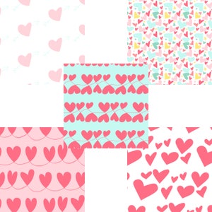Heart Digital Paper Set With Hand Drawn Patterns - Etsy