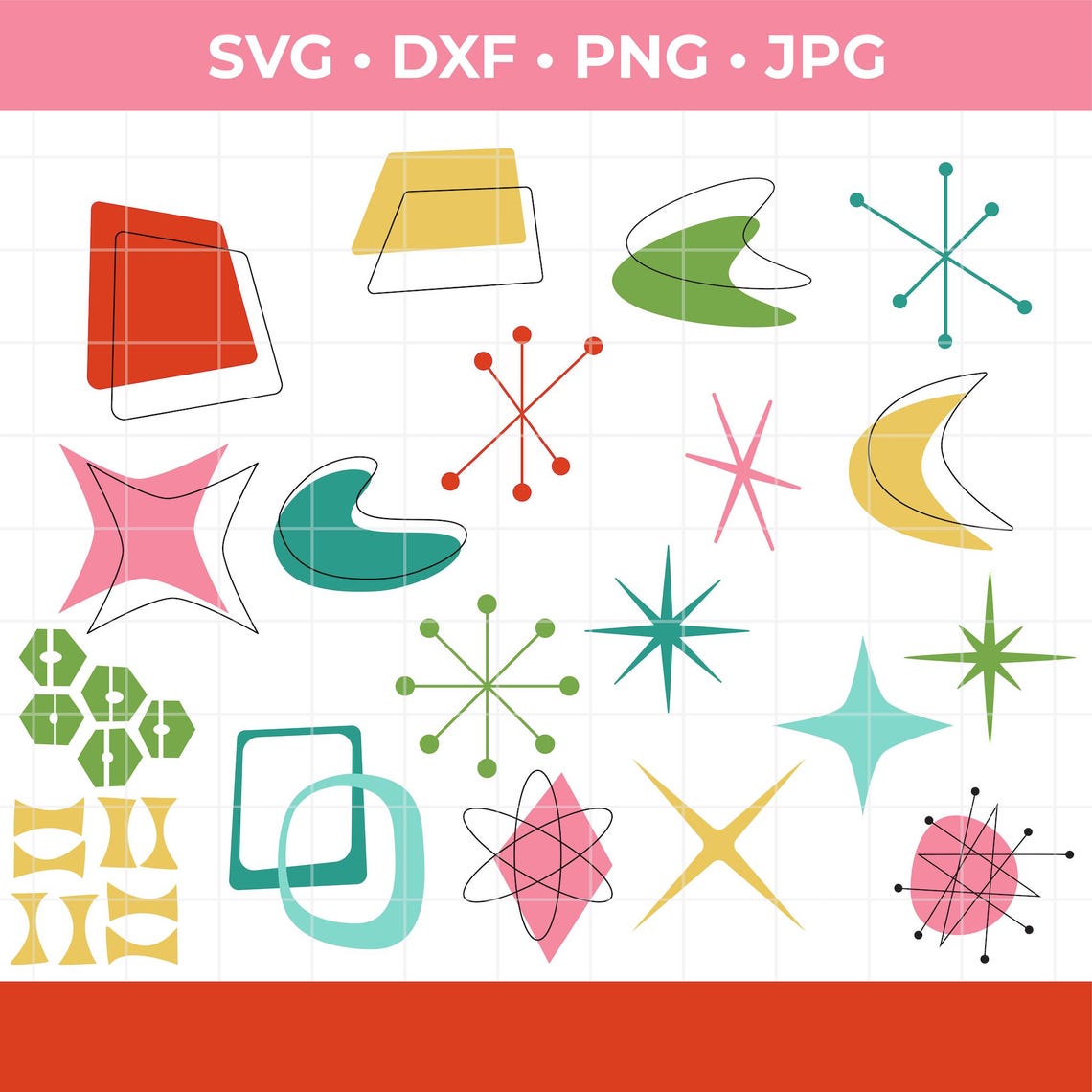 Retro SVG Set, Atomic Starbursts and Boomerang Shapes, Inspired by ...