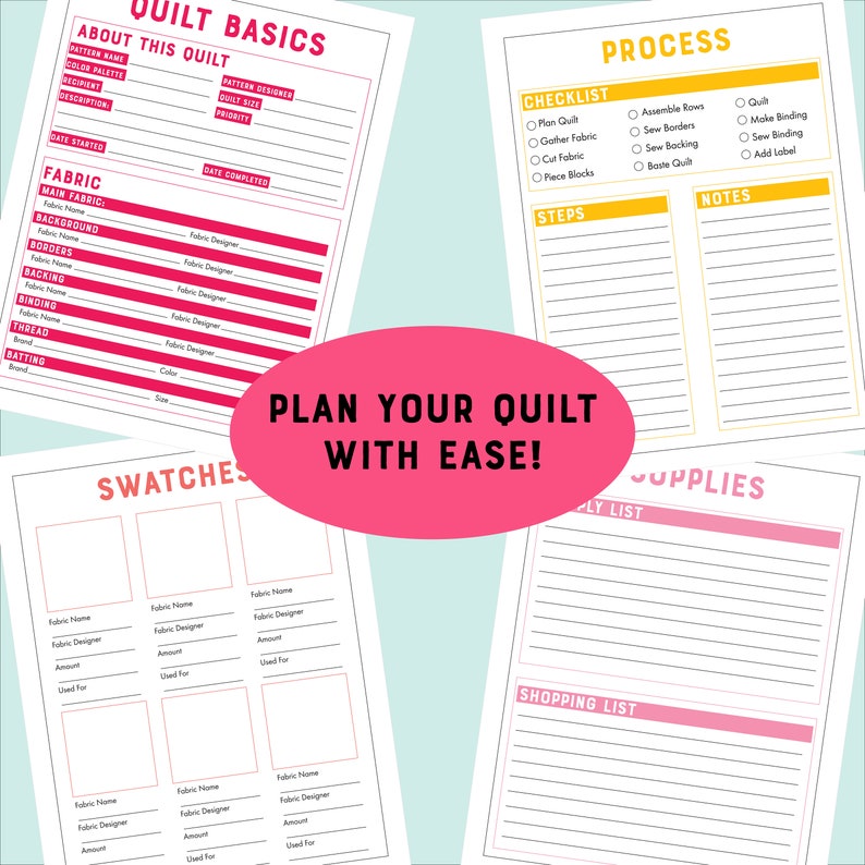 Quilt Planner Printable PDF, Includes Quilting Cheat Sheets - Etsy