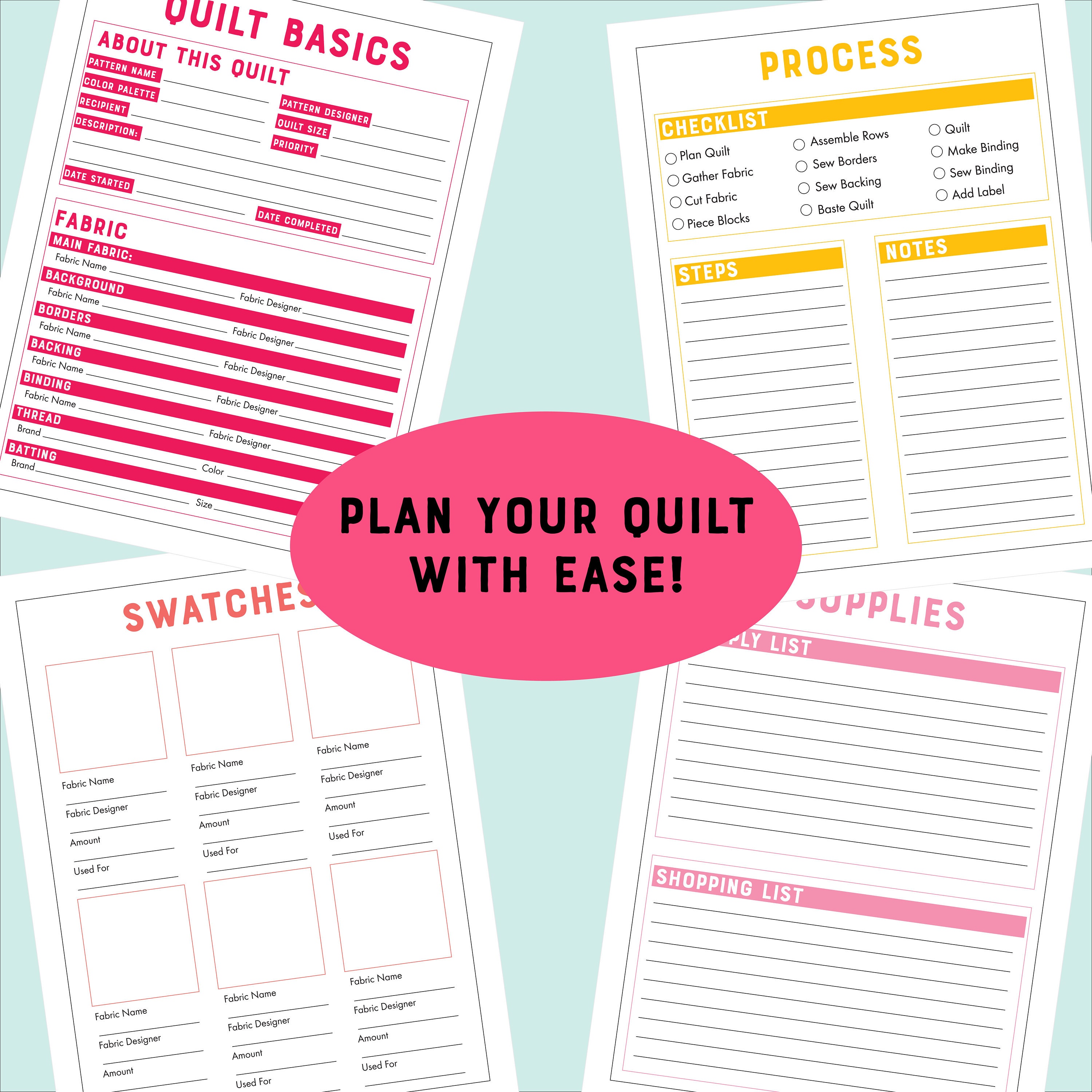 Quilt Planner Printable PDF, Includes Quilting Cheat Sheets, Quilting ...