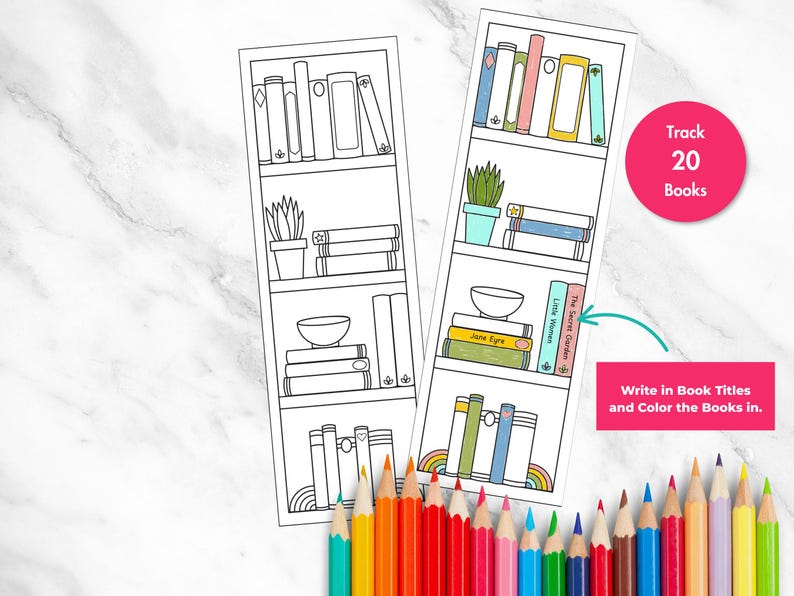 Printable Bookshelf Reading Tracker Bookmarks, Coloring Reading Log for ...