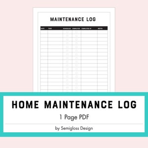 Printable Home Maintenance Log PDF - Etsy