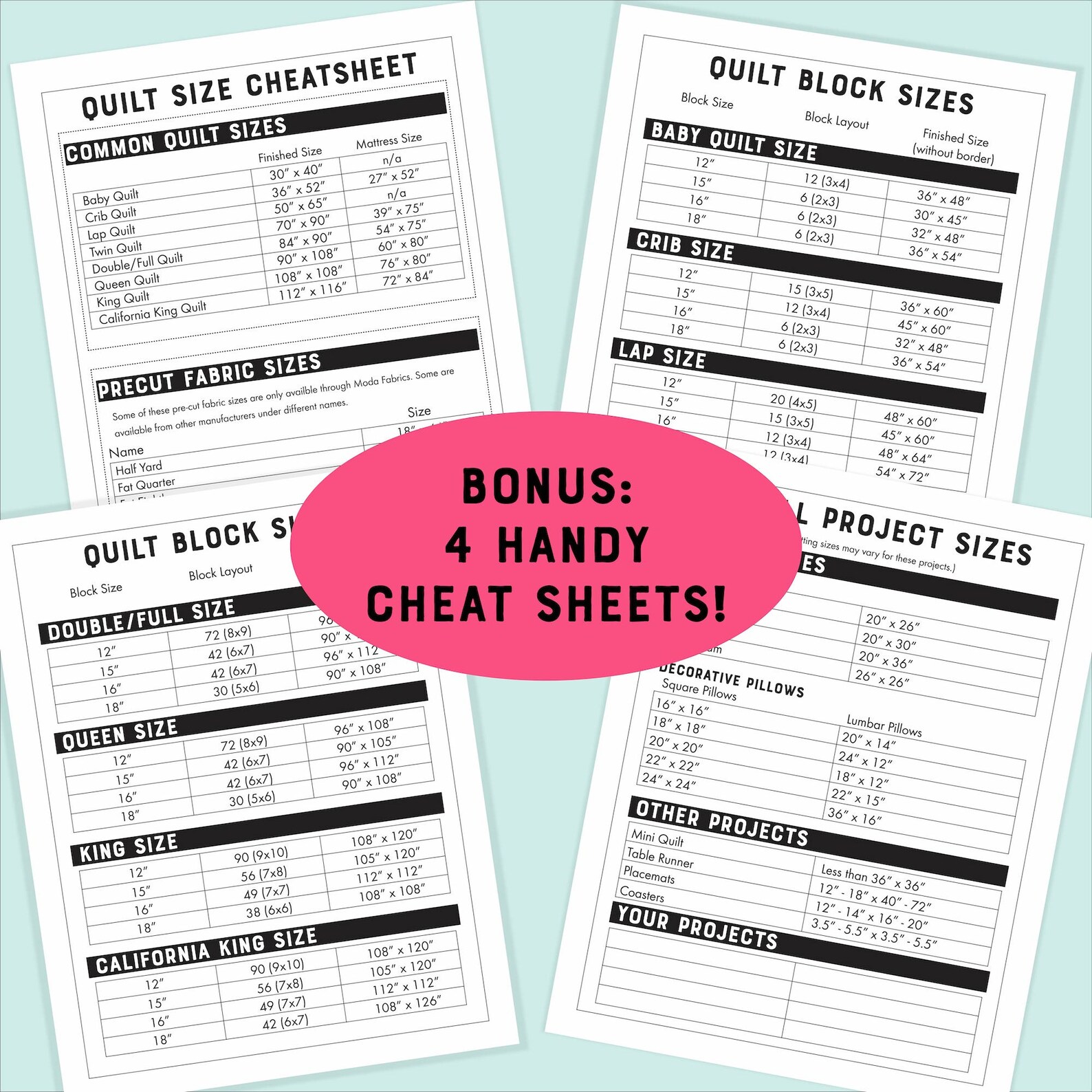 Printable Quilt Planner PDF With Graph Paper and Quilting Cheat Sheets ...