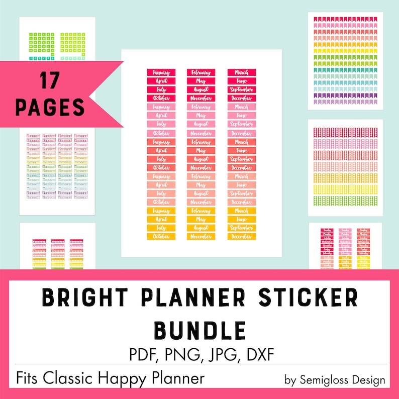 Printable Planner Sticker Bundle in Bright Colors | Habit Trackers ...