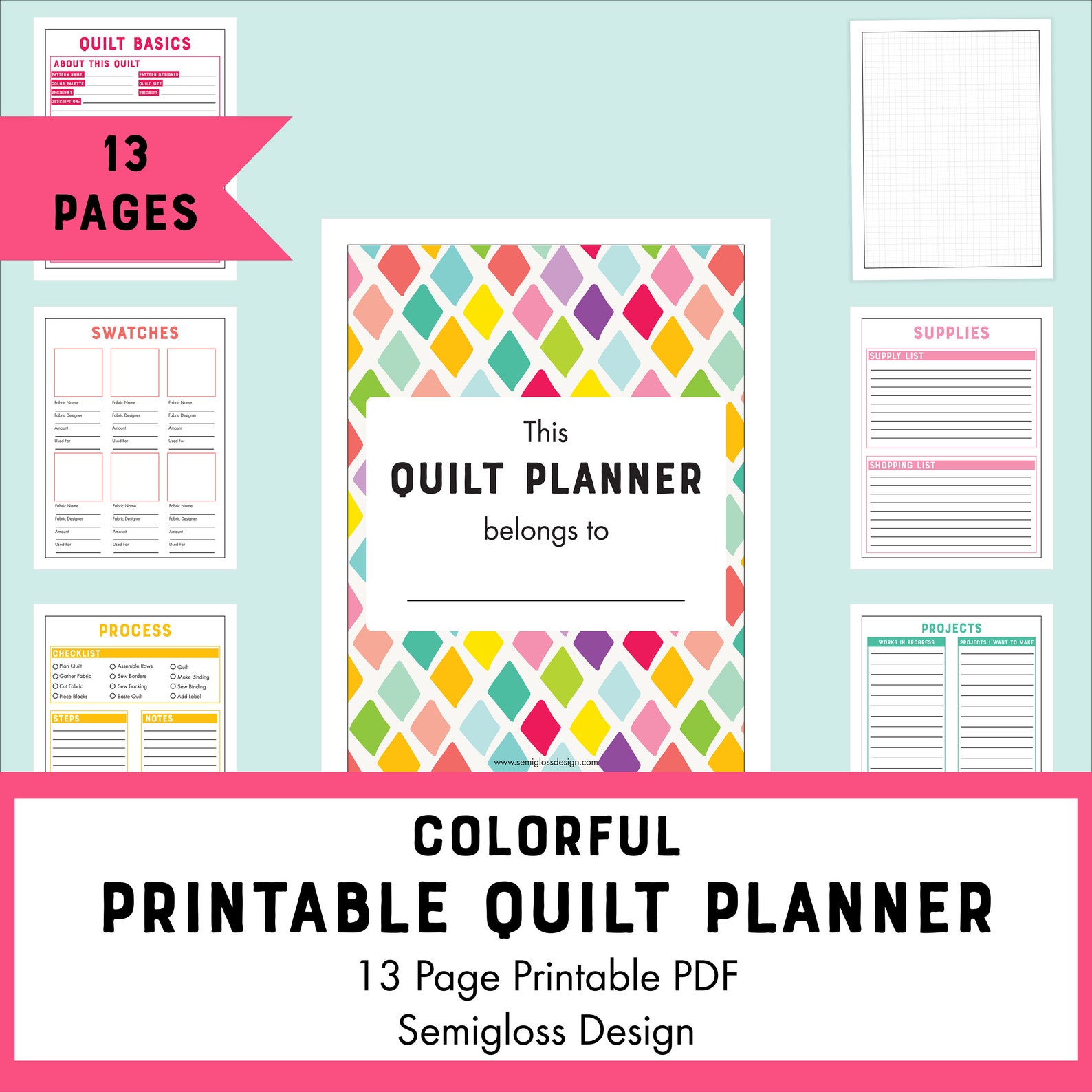 Quilt Planner Printable PDF, Includes Quilting Cheat Sheets, Quilting ...