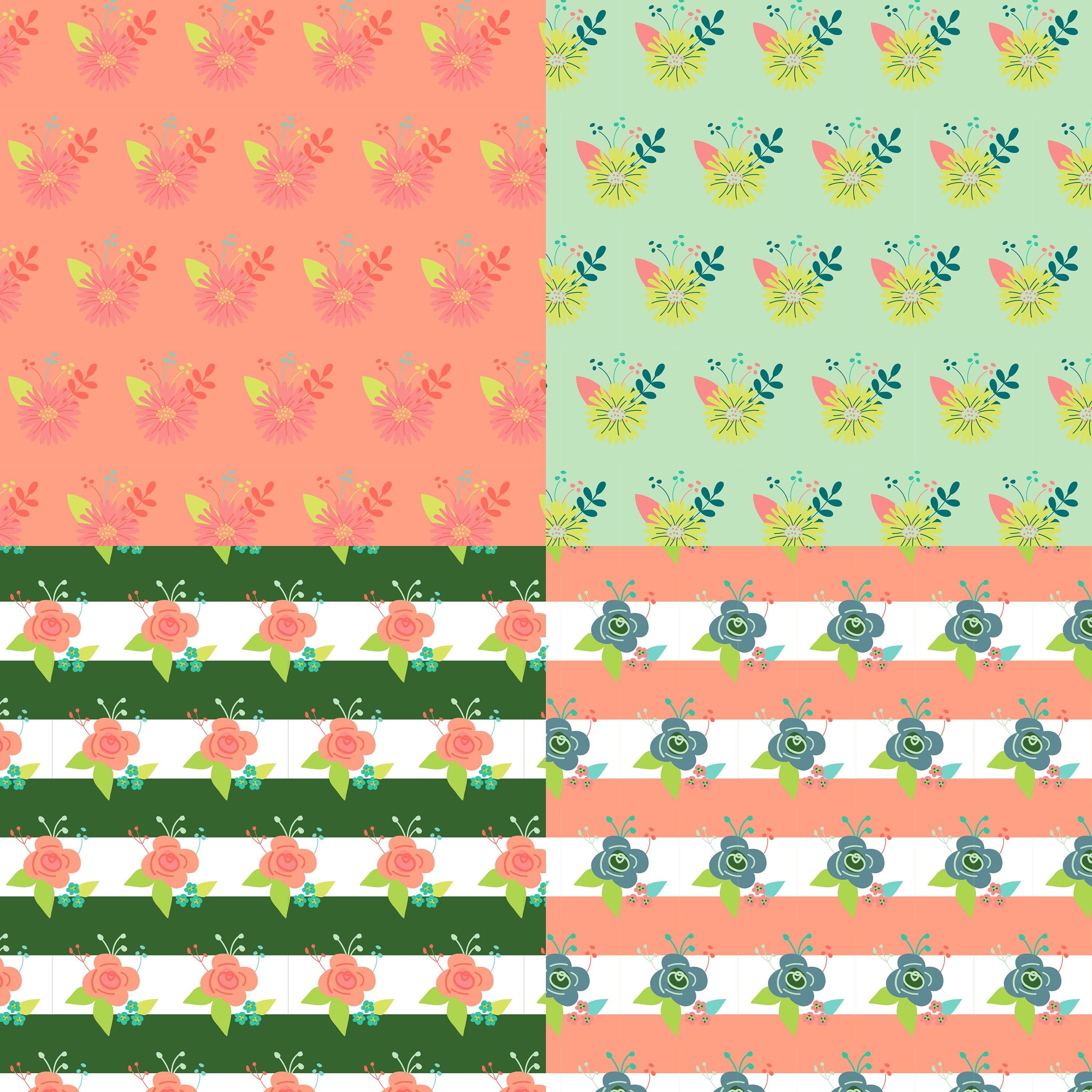 Modern Floral Digital Paper Set | Etsy