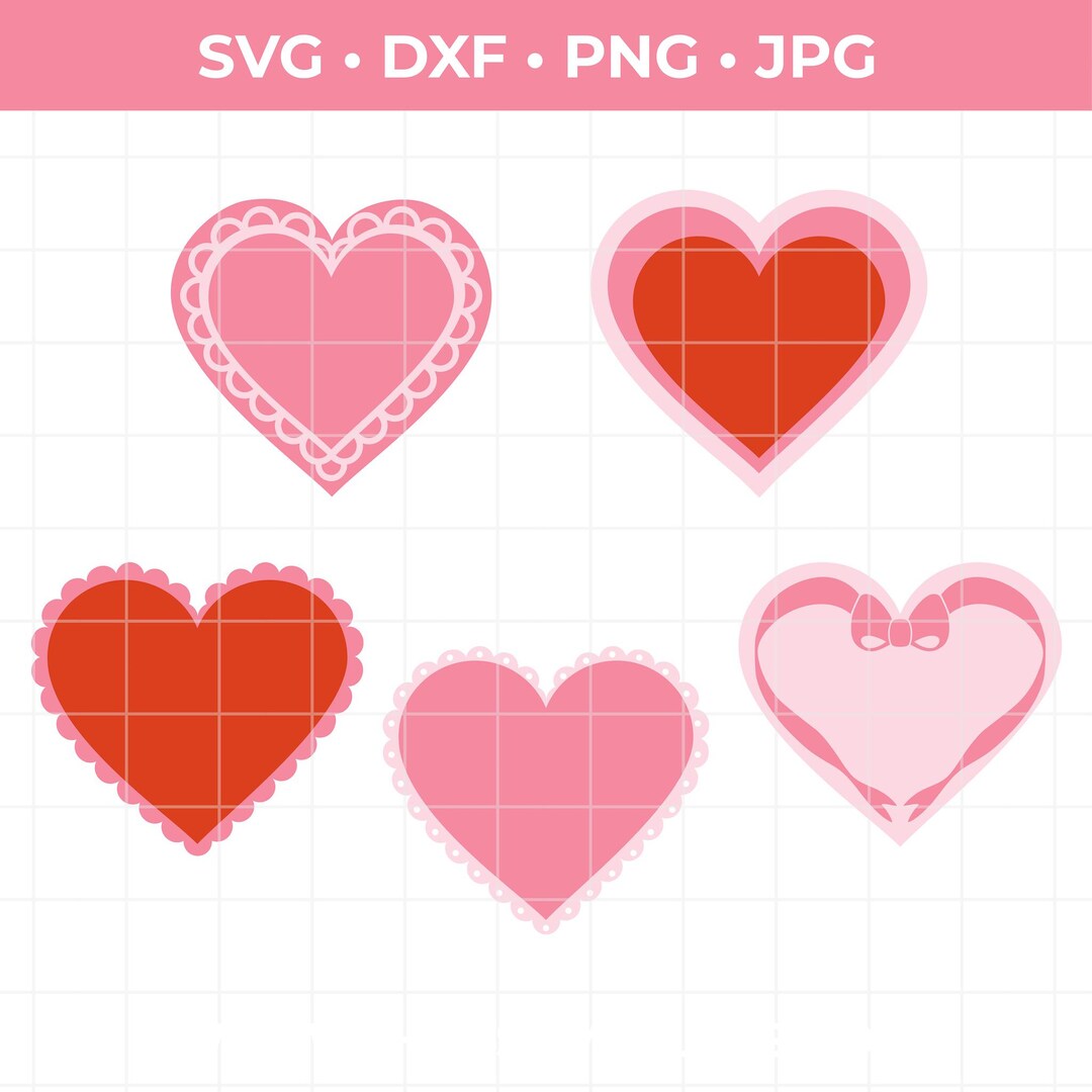 Valentine's Day Heart SVG Bundle, Scallop Hearts, Lace Hearts, Coquette ...
