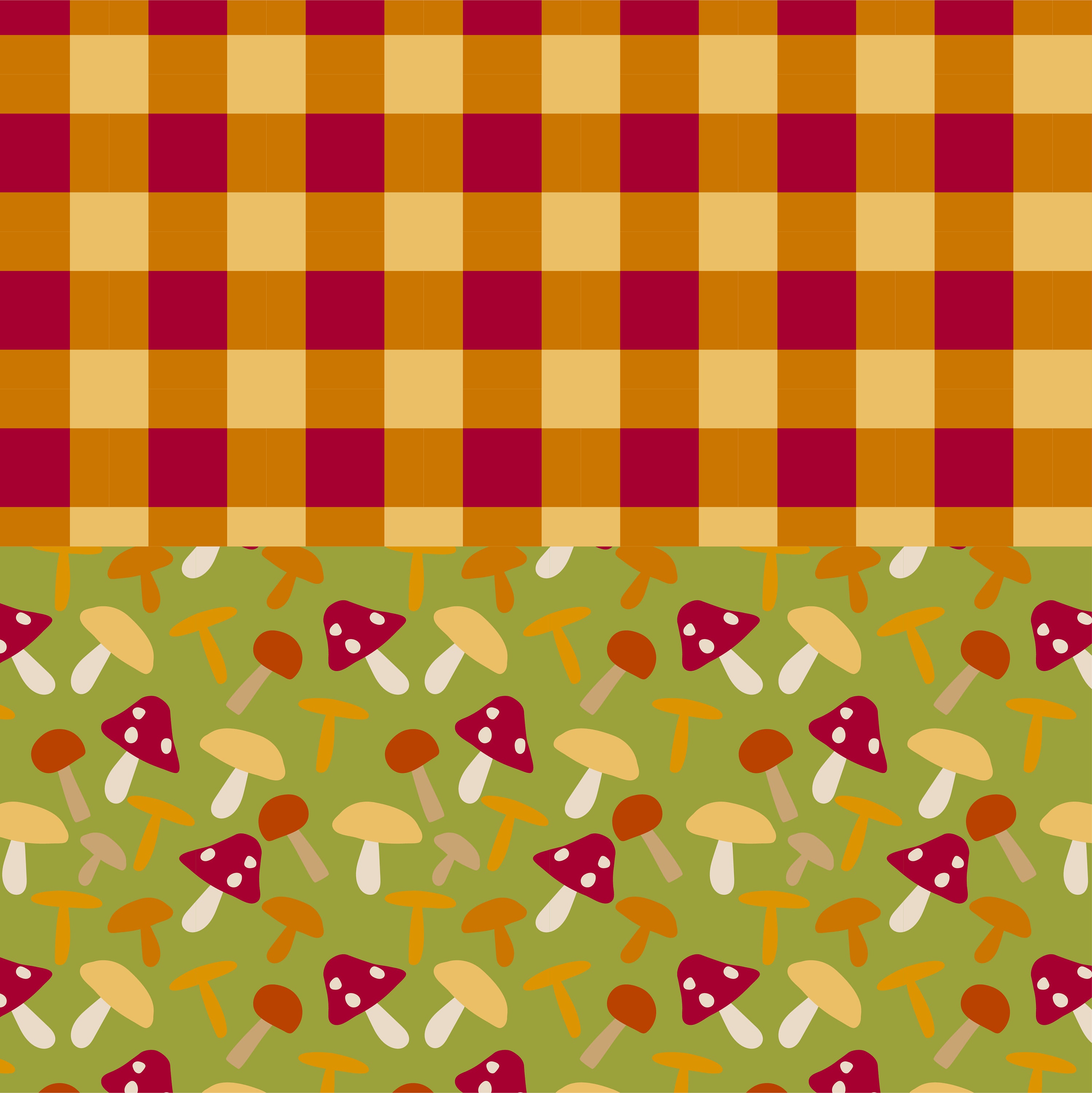 Fall Digital Paper Set With Mushrooms Leaves and Plaid - Etsy