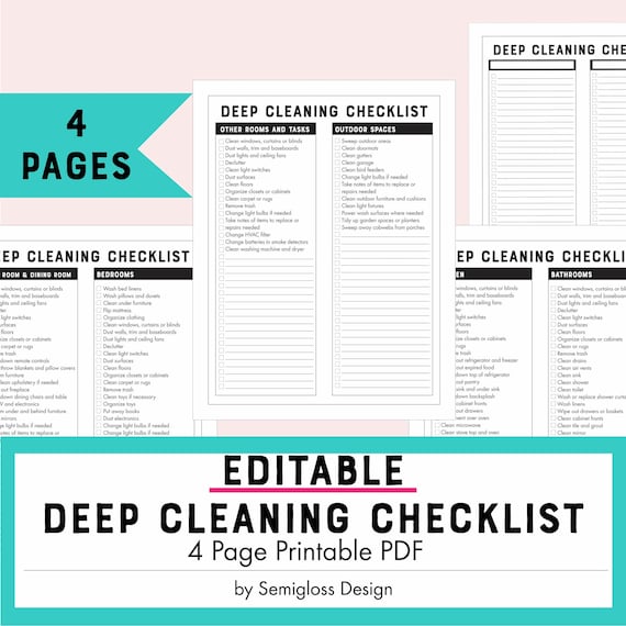 Editable Deep Cleaning Checklist Printable PDF | Etsy
