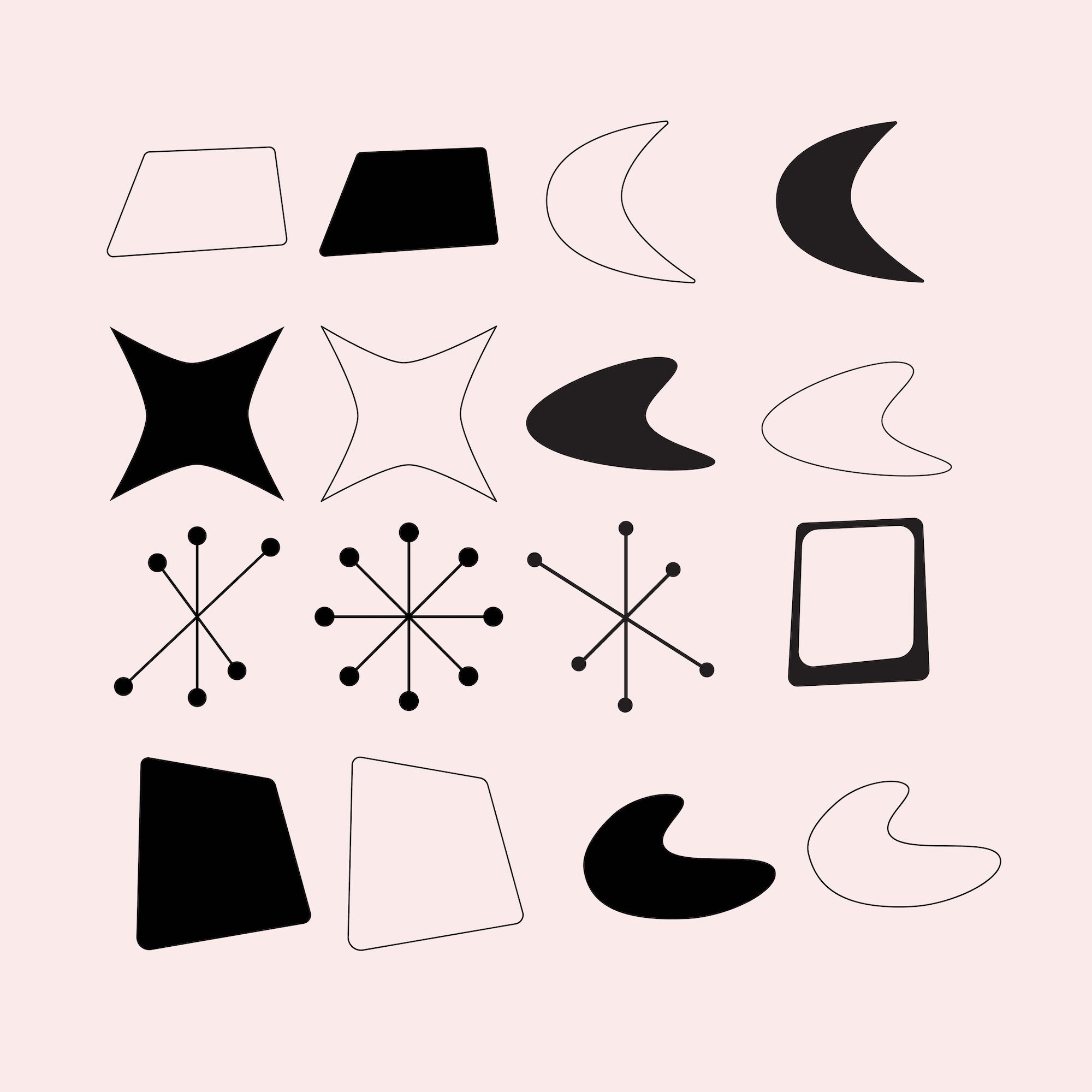 Retro SVG Set, Atomic Starbursts and Boomerang Shapes, Inspired by ...