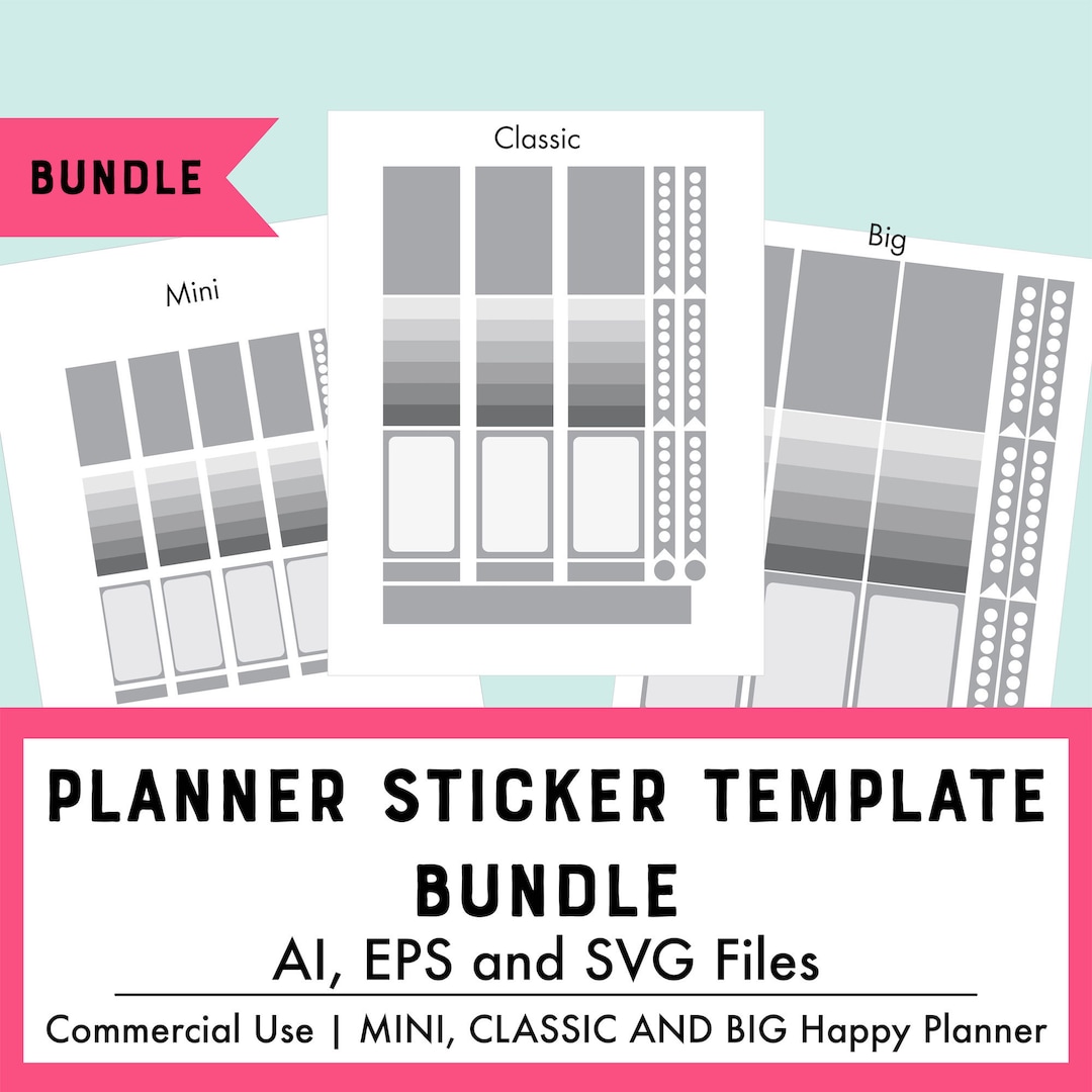 Happy Planner Sticker Template Bundle of All 3 Sizes, for Adobe ...