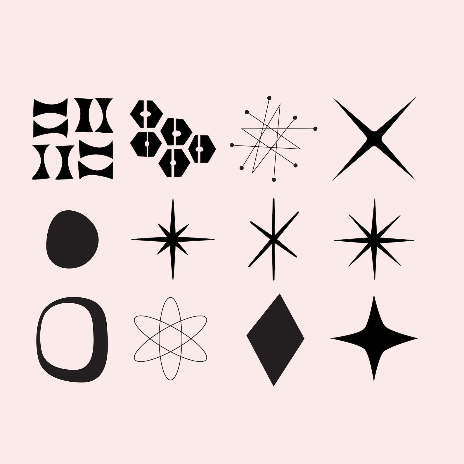 Retro SVG Set, Atomic Starbursts and Boomerang Shapes, Inspired by ...