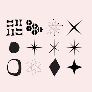 Retro SVG Set, Atomic Starbursts and Boomerang Shapes, Inspired by ...