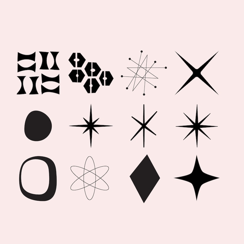 Retro SVG Set, Atomic Starbursts and Boomerang Shapes, Inspired by ...