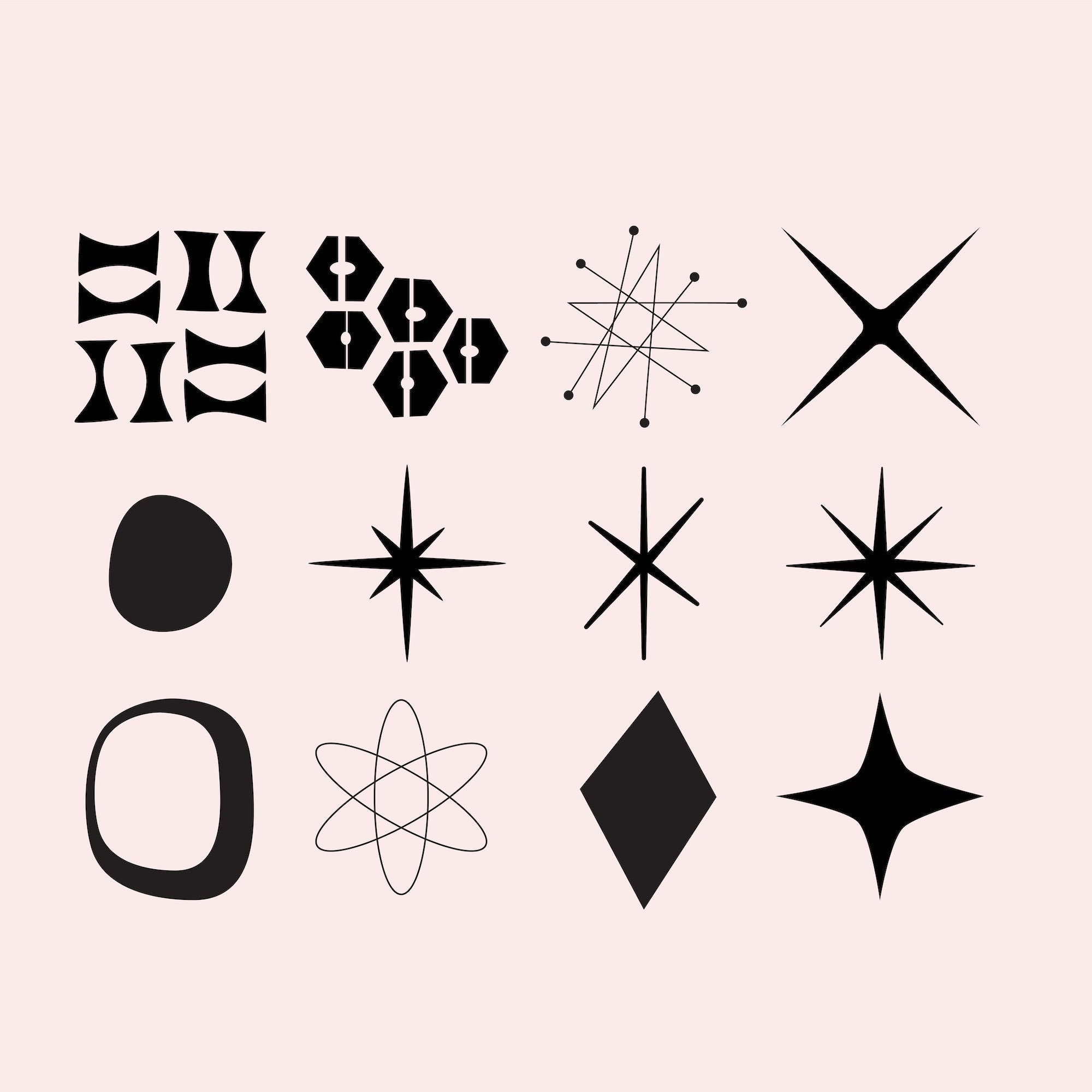 Retro SVG Set, Atomic Starbursts and Boomerang Shapes, Inspired by ...