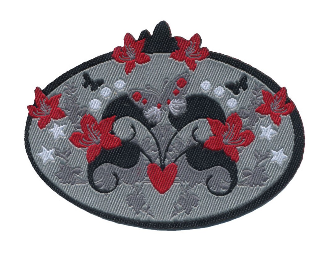 Iron-on Patch With Red Flowers and Gray and Black Butterflies - Etsy