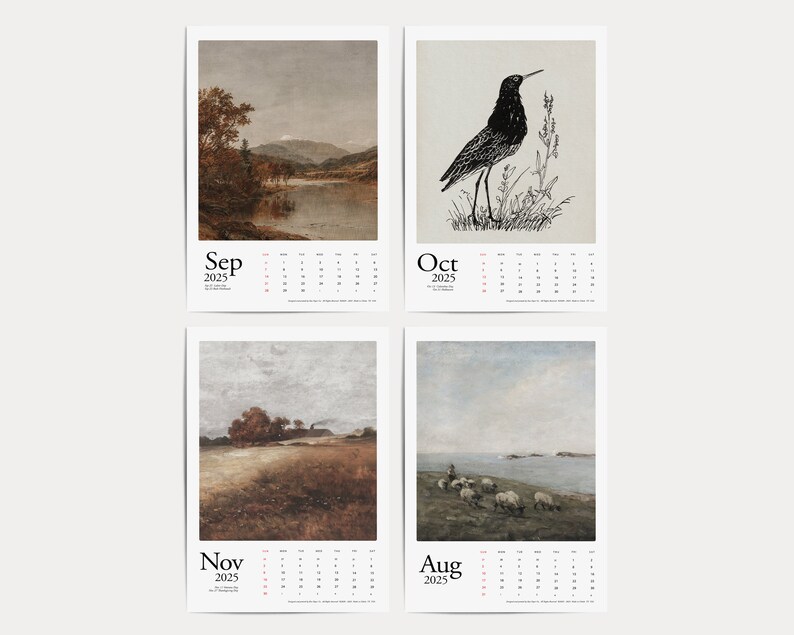 PRINTABLE Large 2025 Vintage Art Calendar, 11x17 Calendar, Wall ...