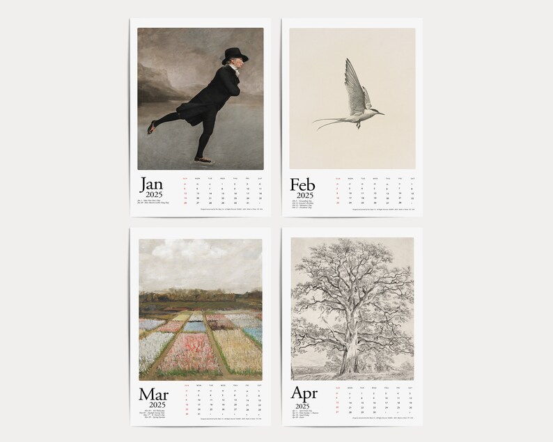 PRINTABLE Large 2025 Vintage Art Calendar, 11x17 Calendar, Wall ...