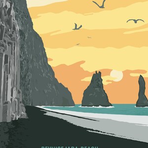 Iceland Reynisfjara Beach - Vintage Travel Poster - Etsy