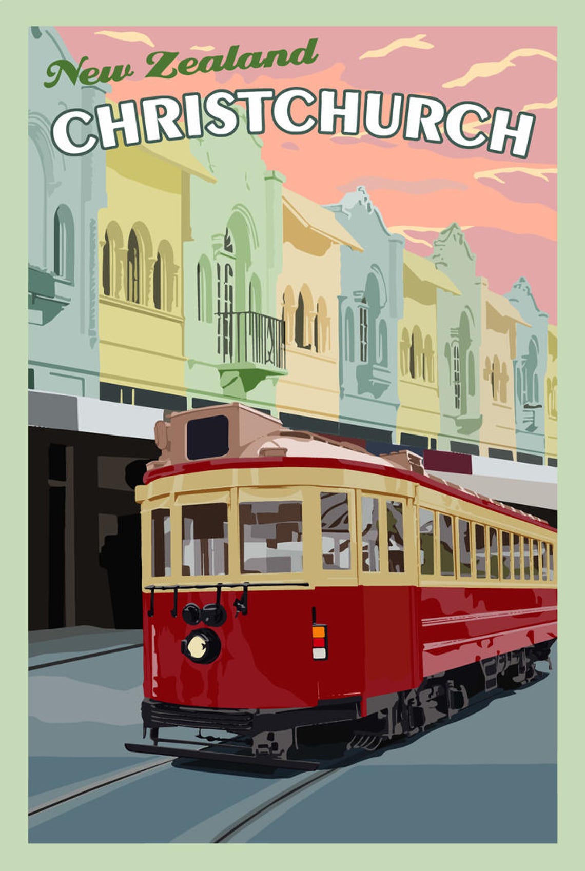Christchurch New Zealand - Vintage Travel Poster - Etsy