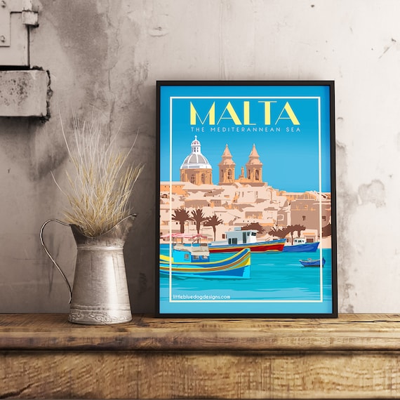Malta Valletta Vintage Travel Poster | Etsy