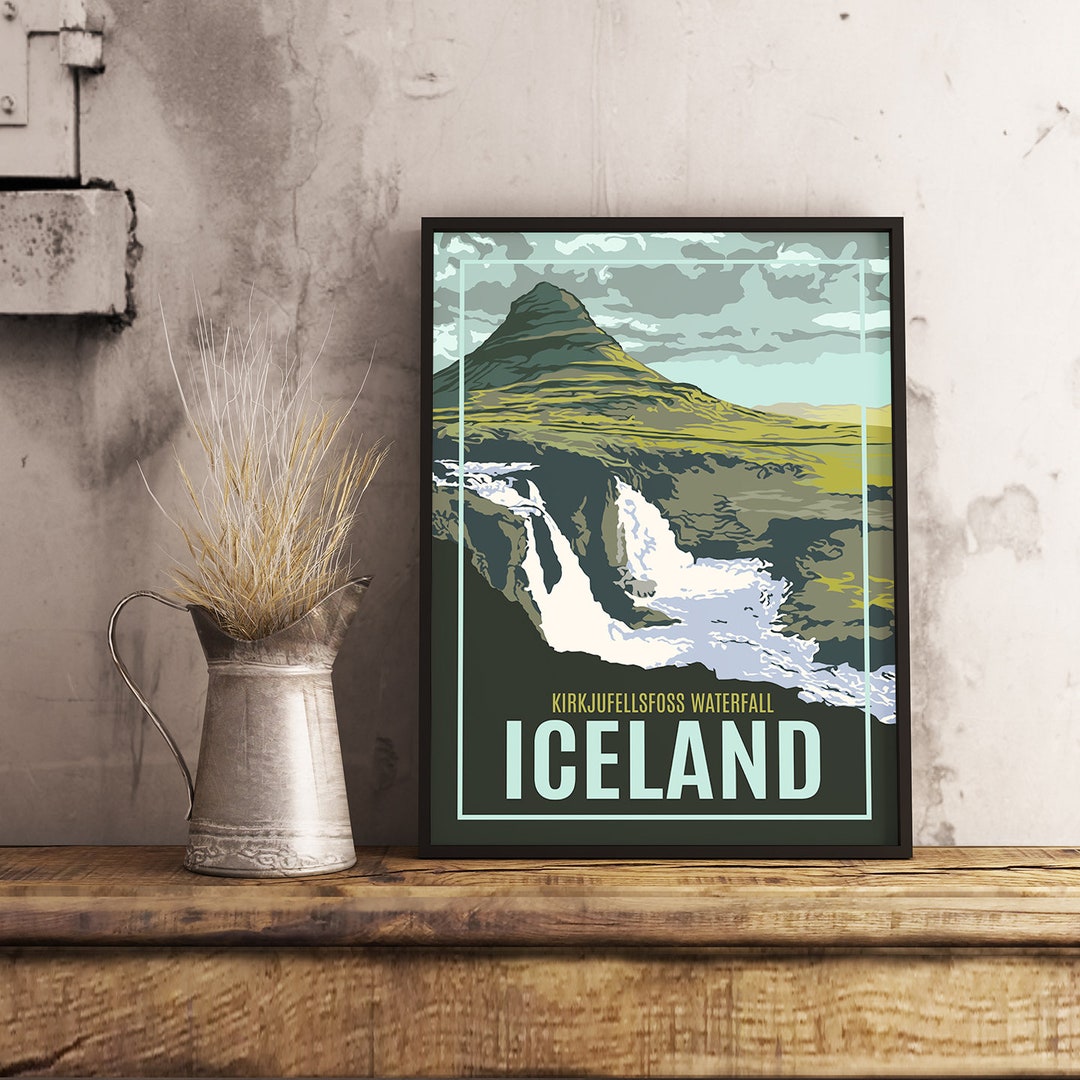 Iceland Kirkjufellsfoss - Vintage Travel Poster - Etsy