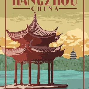Hangzhou China - Vintage Travel Poster - Etsy