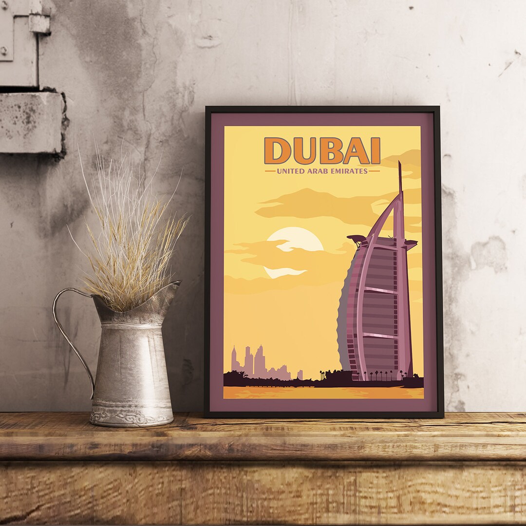 Dubai UAE - Vintage Travel Poster - Etsy